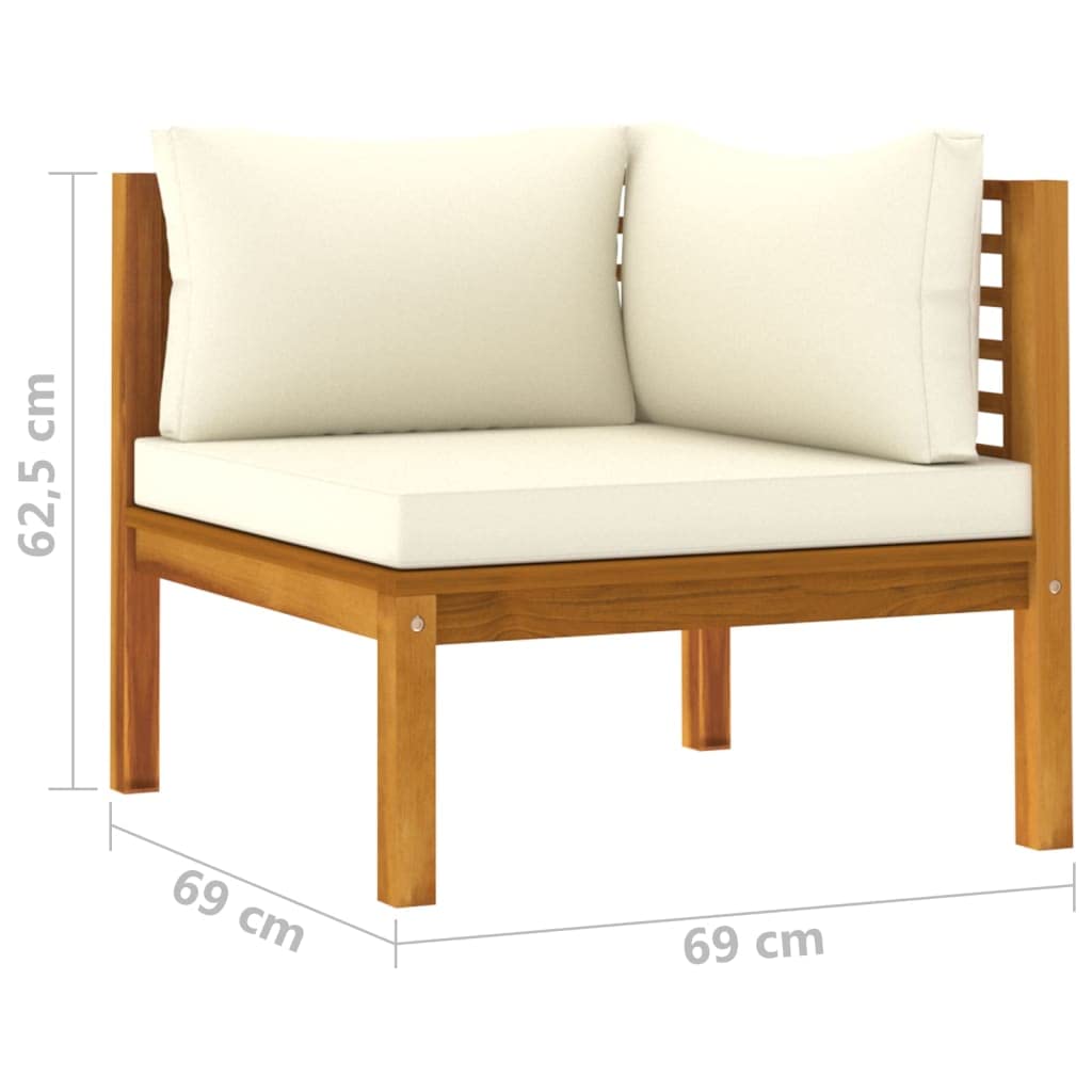vidaXL Outdoor Sectional Corner Sofa with Cushion in Cream White, Solid Acacia Wood, Customizable Configuration, Comfortable and Durable Patio Furniture