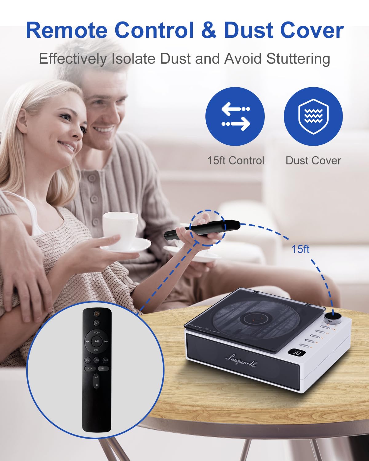 CD Player Portable, Leapwell Portable CD Player with Speakers Bluetooth for Car Home, Small Compact Desktop Retro CD Player Rechargeable with Headphones Radio, Personal CD Players with FM USB White