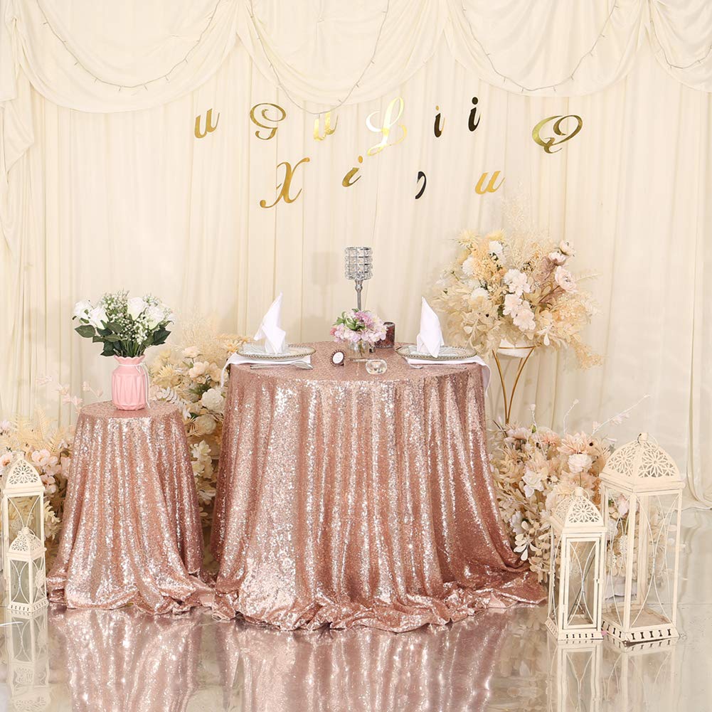 Poise3EHome 50 Inch Round Rose Gold Sequin Tablecloth for Party Cake Dessert Table Exhibition Events