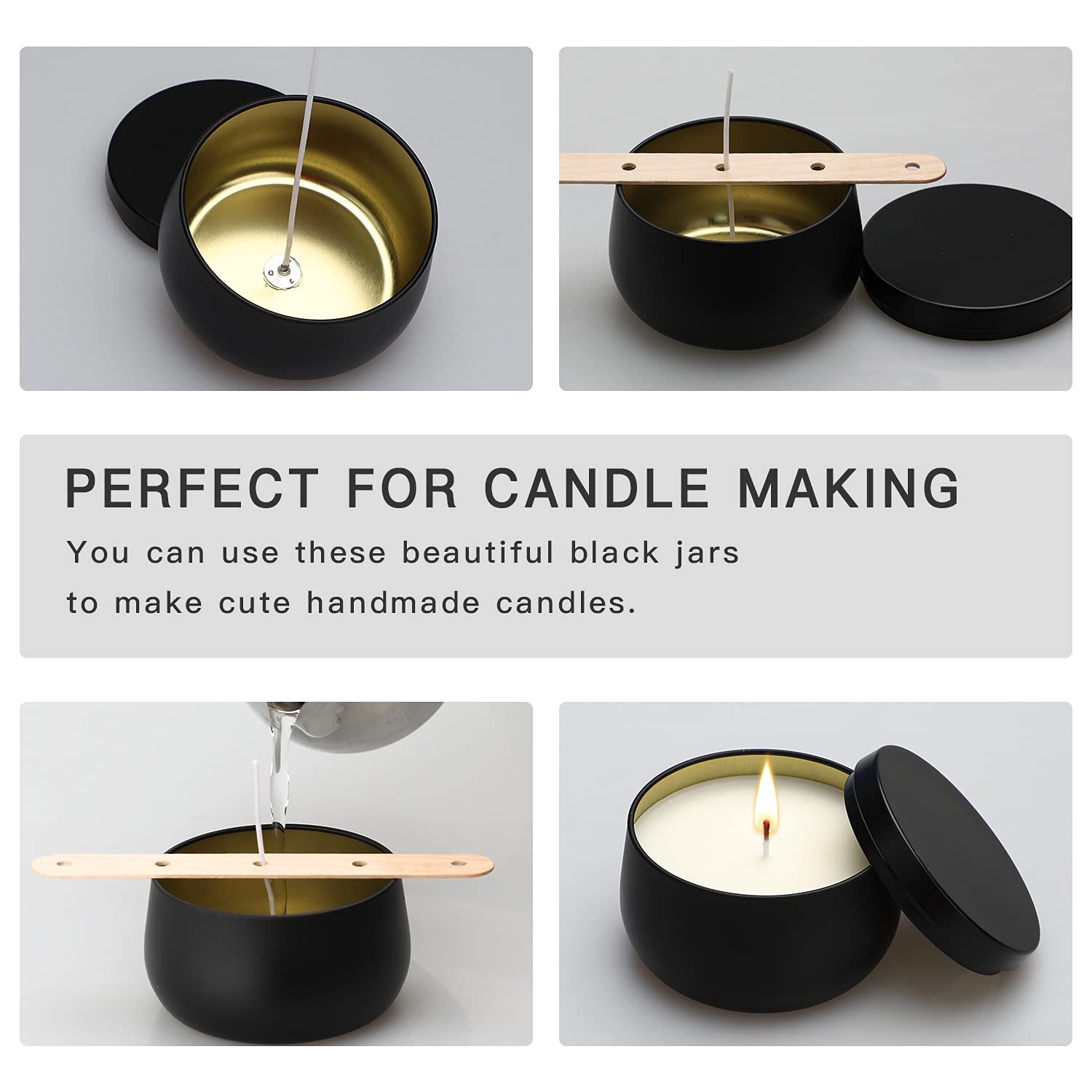Candle Tin Cans 24 Pieces,Candle Containers Candle Jars with Lids, 8 oz, for Candles Making, Arts & Crafts, Storage, and Gifts, Black