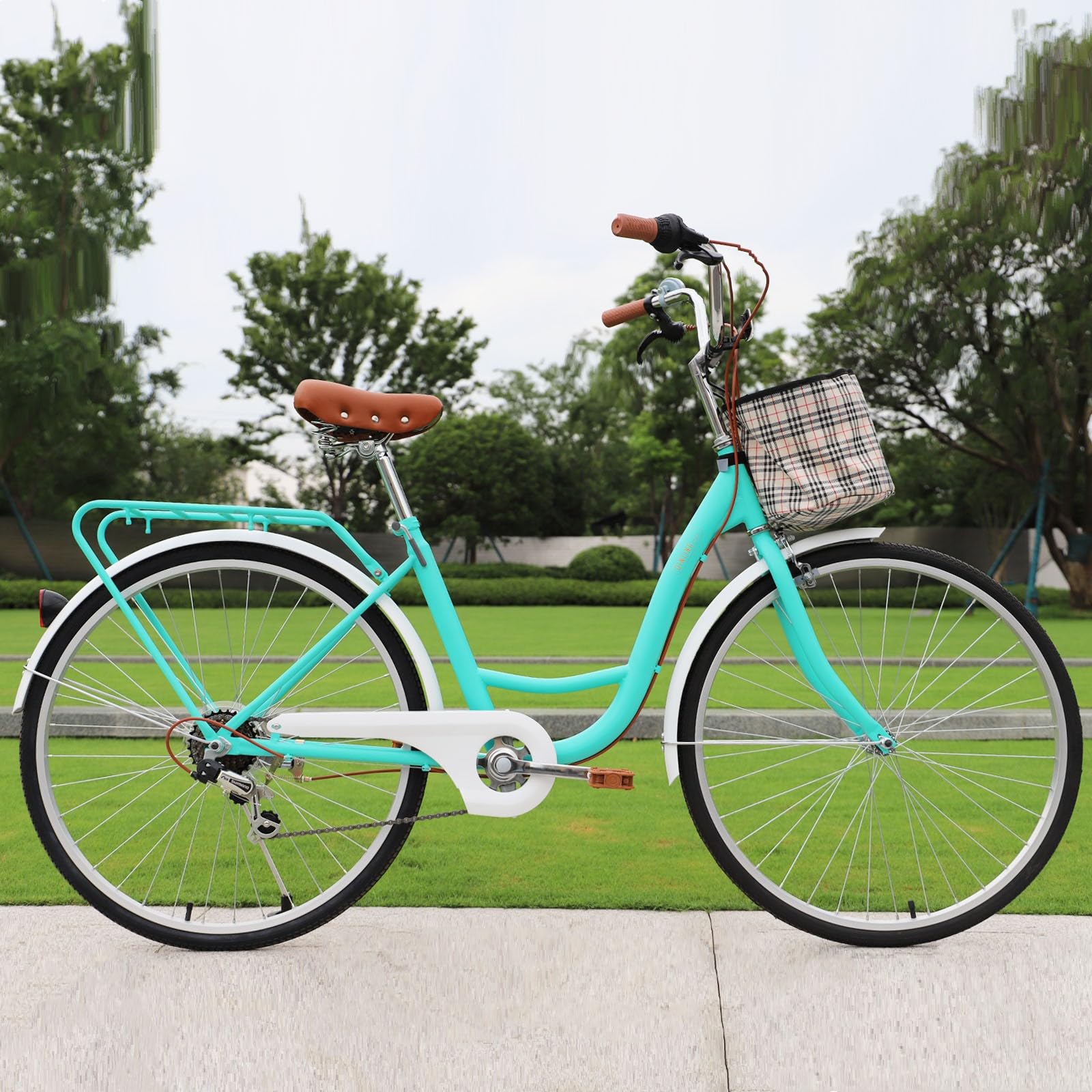 Dinling Urban Lady 7 Speed - Women's Beach Cruiser Bike - 24 Inch, 26 Inch (Blue,24")