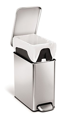 simplehuman 10 Liter / 2.6 Gallon Stainless Steel Bathroom Slim Profile Trash Can, Brushed Stainless Steel