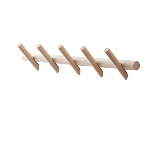 HOMEAMY Wood Coat Rack Modern Wall Mounted Hat and Towel Hanger Wooden Hooks Robe Racks with Pegs for Bedroom Bathroom and Entryway Durable, Easy Assembly, Classic Design (5 Hook)