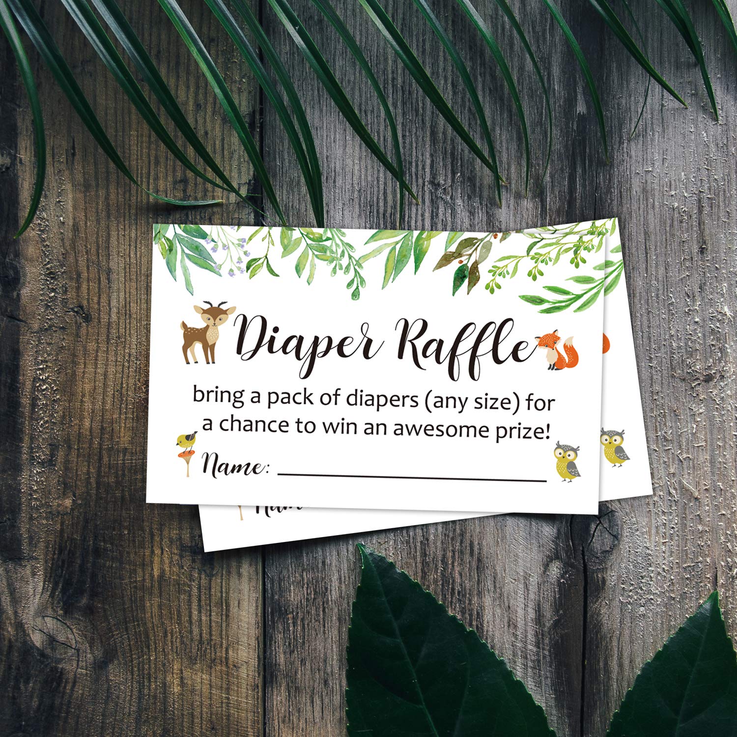 Diaper Raffle Tickets Woodland Baby Shower Game Invitations Insert for Boy Girl, Bring a Pack of Diapers to Win Favors, Lottery Insert Card, Green, 3.5" x 2", Pack of 50