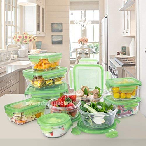 Tempered Glasslock Storage Containers 20pc set Green Lids Microwave & Oven Safe Airtight Anti Spill Proof
