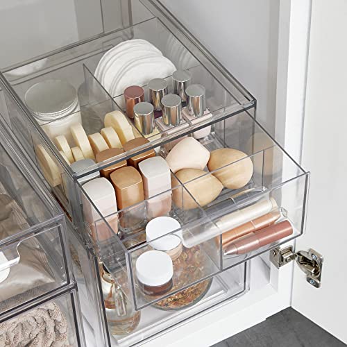 mDesign Plastic Kitchen and Pantry Organizer with Divided Drawer - Stackable Bin with 8 Sections for Tea and Snack Food - Perfect for Organizing Cabinet, Fridge - Lumiere Collection - Clear