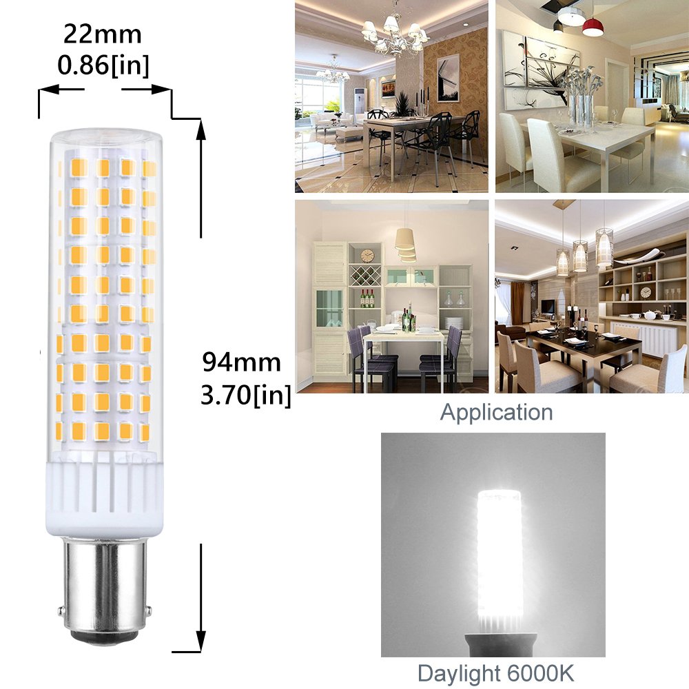Bonlux Dimmable BA15D DC Bayonet Base LED Light Bulb 120V, 8.5W - 100W Halogen Bulbs Equivalent Replaces JD Type T4 Clear Bulb Daylight 6000K for Pendants Ceiling Fans Sewing Machine Light (2-Pack)