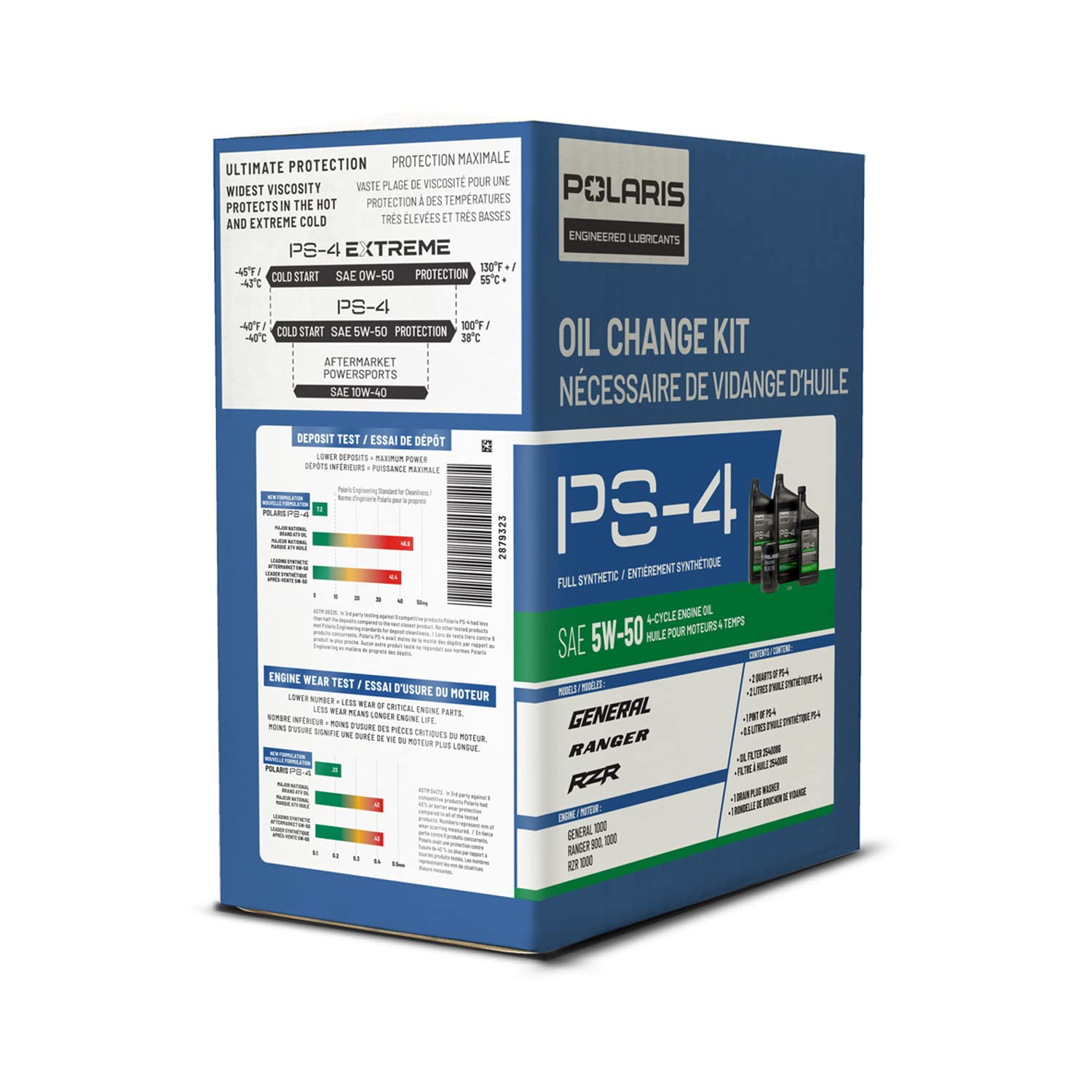 Polaris PS4 Oil Change Kit for Specific RANGER, GENERAL, RZR, ACE 900 XC Models With 4 Stroke Engine, Includes 2.5 Quarts PS-4 5W-50 Full Synthetic Oil, 1 Oil Filter, 1 Washer, UTV SxS ATV - 2879323