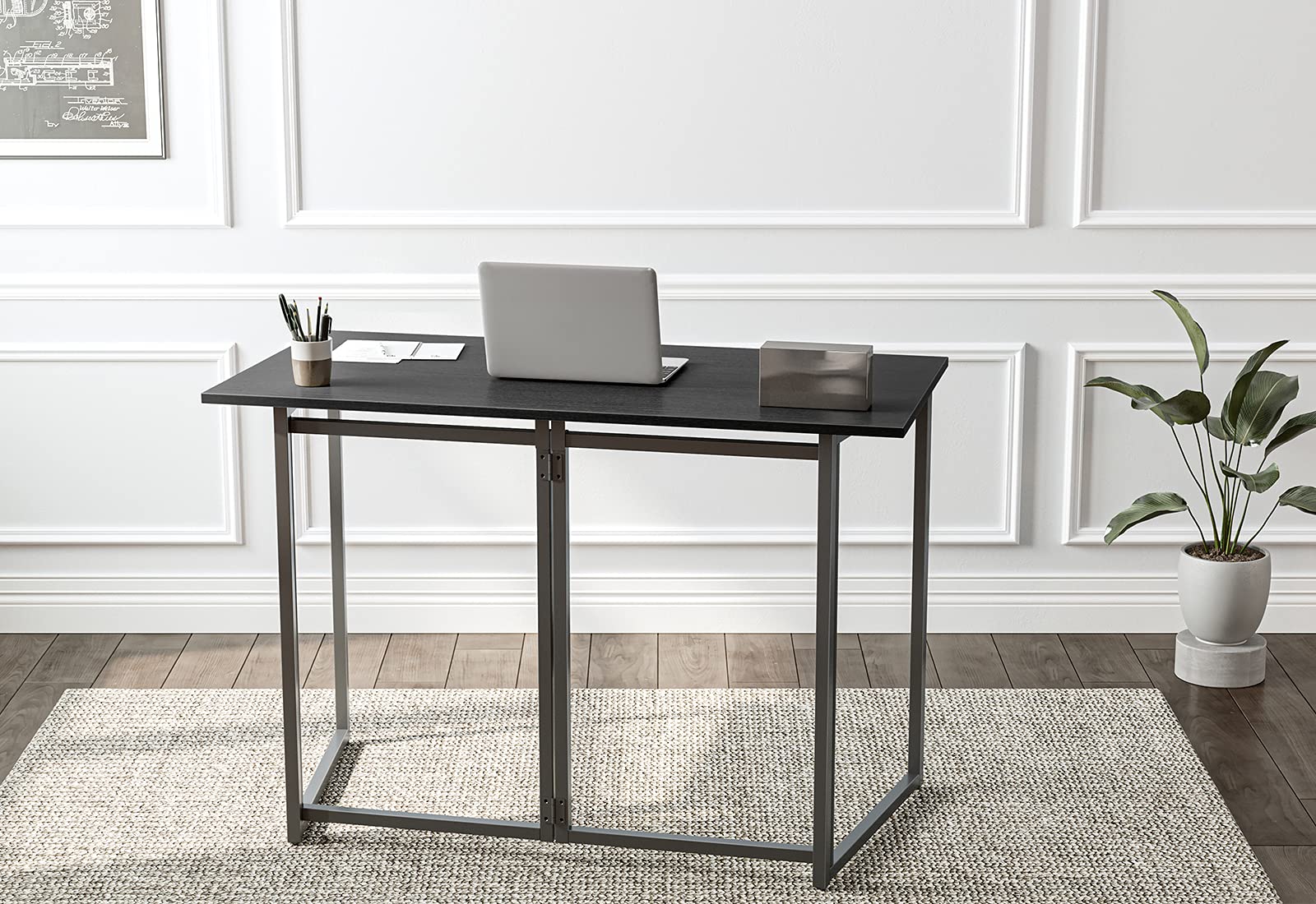 Cubiker 40" Folding Computer Desk,Small Home Office Laptop Work Desk,Study Writing Table,No-Assembly,Foldable and Portable Design,Black