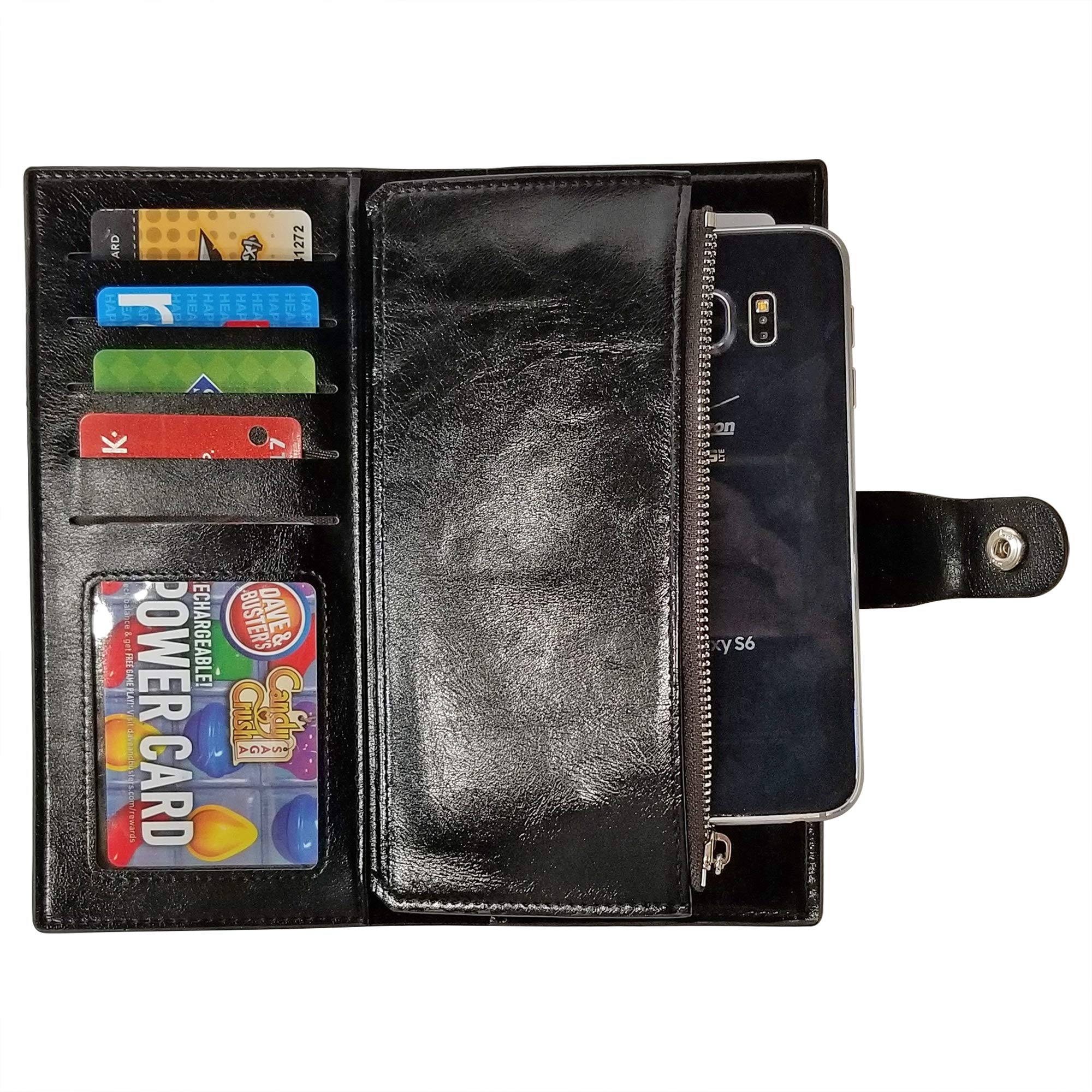 Trusten J. Women's Wallet Large Fashion Clutch Stylish Phone Case Organizer Leather (Black)