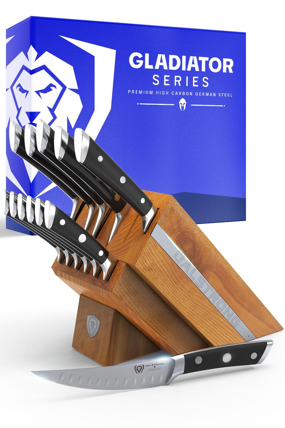 Dalstrong 12-Piece Knife Block Set - Gladiator Series Elite - Black Handles - German HC Steel - Hand-Made Manchurian Ash Wood Block - NSF Certified