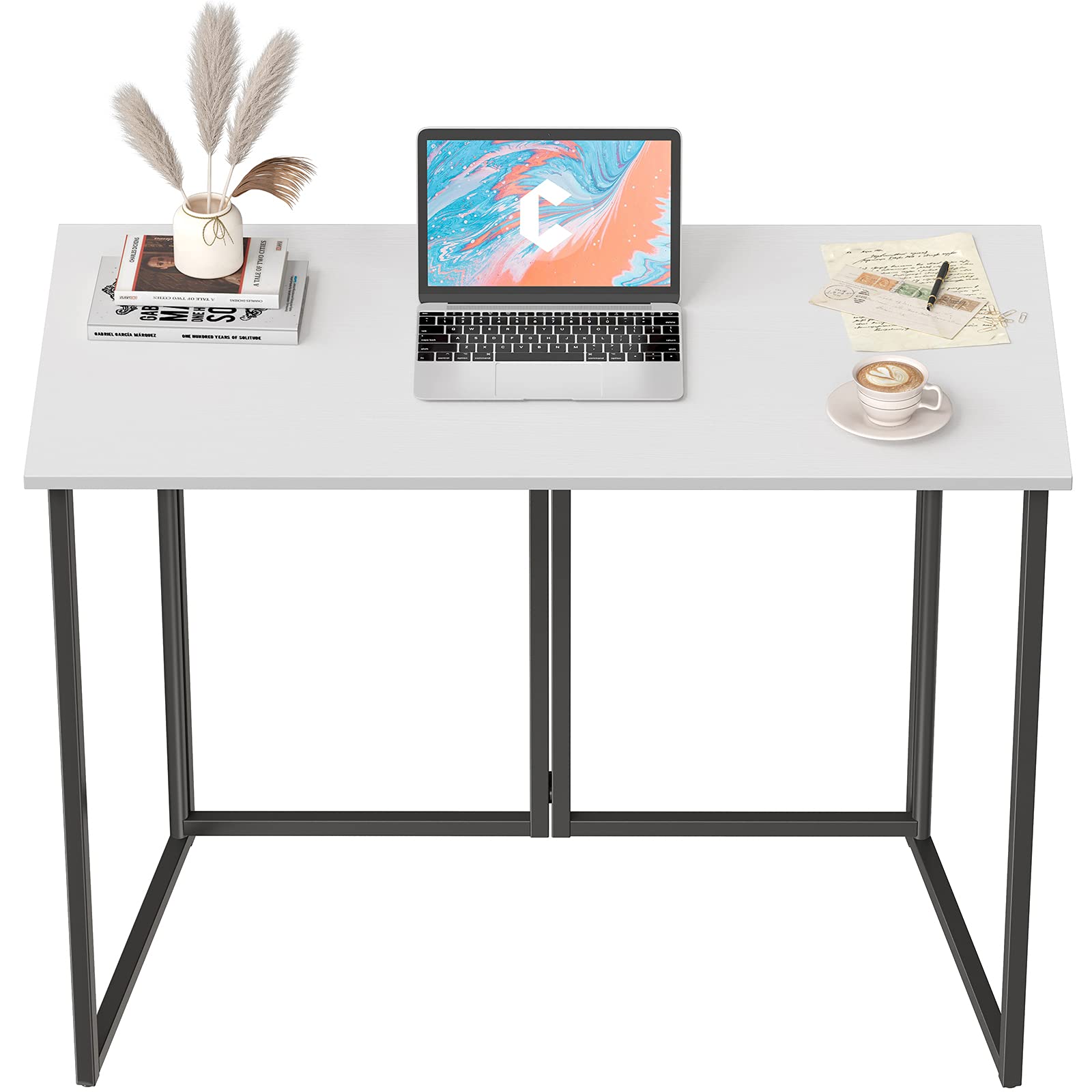 Cubiker 40" Folding Computer Desk,Small Home Office Laptop Work Desk,Study Writing Table,No-Assembly,Foldable and Portable Design,White