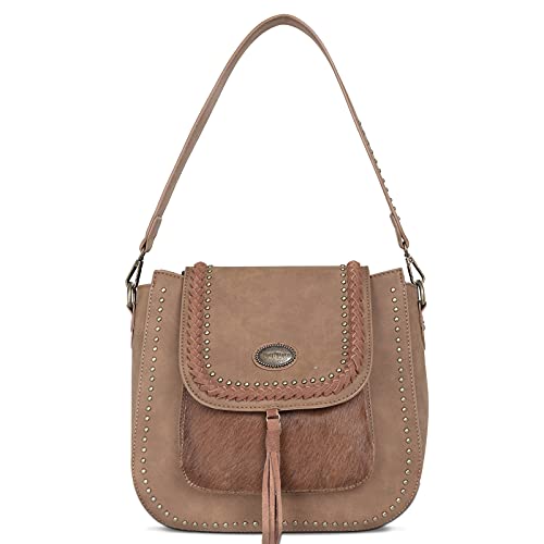 Womens Leather Purse Hair on Hide Handbag Concealed Carry Shoulder Bag Brown TR128G-918BR