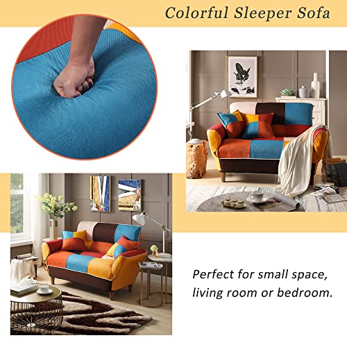 LUMISOL Modern Loveseat Sleeper Sofa Couch, Convertible Futon Sofa Couch with Adjustable Armrest and Backrest for Living Room, Apartment