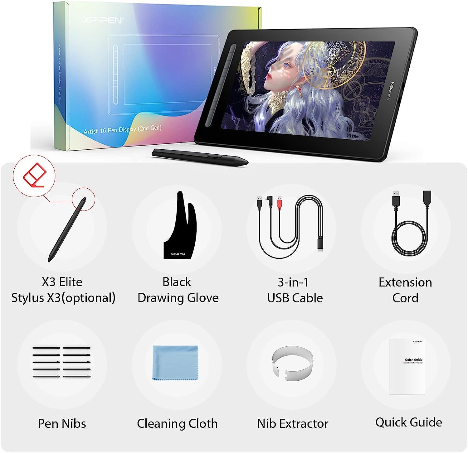 Drawing Tablet with Screen - XP-PEN Artist 2nd Pen Display Computer Graphics Tablet with Battery-Free X3 Stylus (15.4 inch, Black)