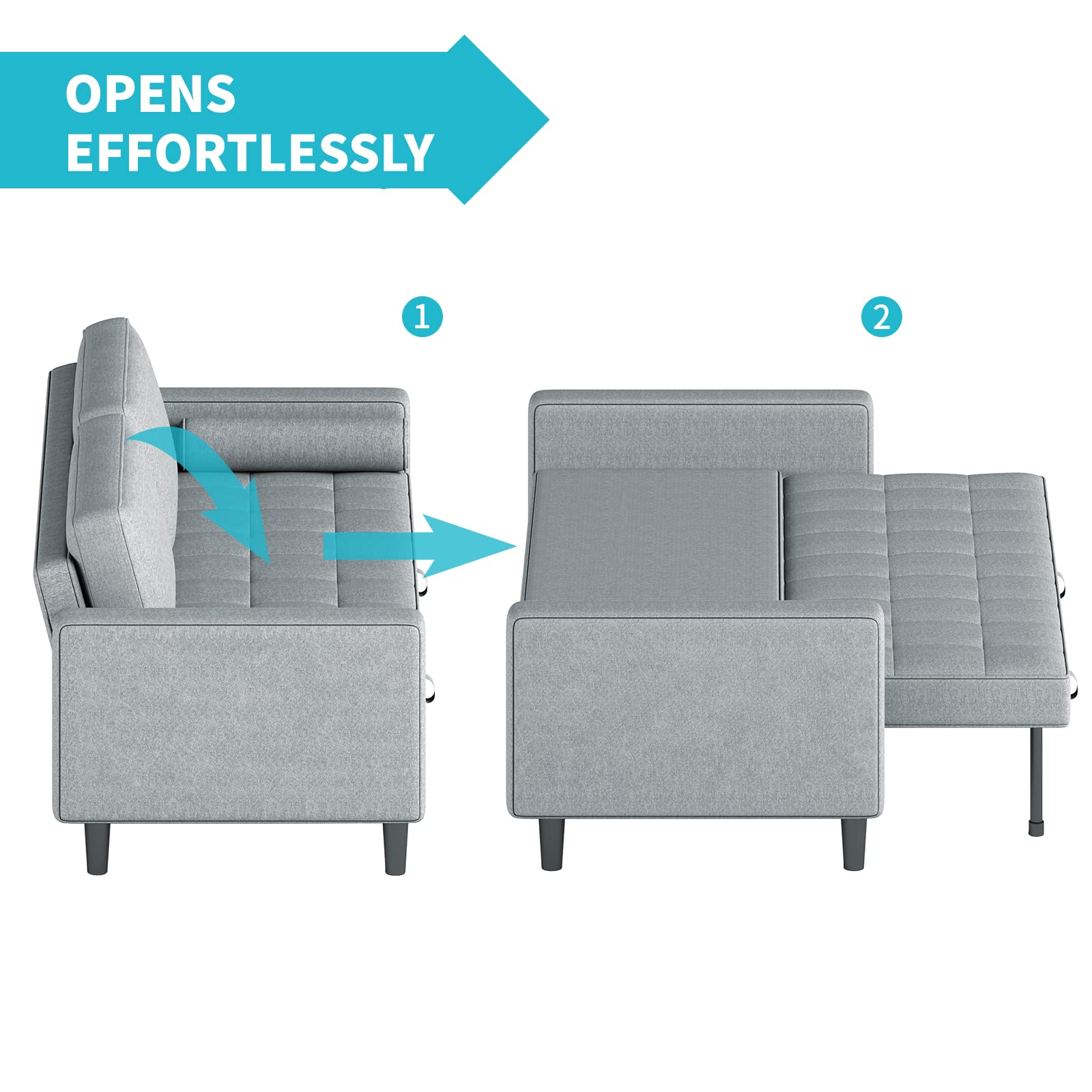 CECER Reversible Sleeper Sofa Bed with Cushion, Modern Pull Out Futon Couch Bed for Living Area, Big 2-in-1 Couch for Apartment, Office, Bedroom, Light Grey