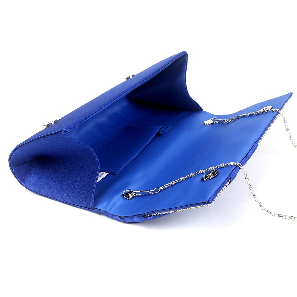 U-Story Womens Satin Pleated Evening Clutch Rhinestone Wedding Prom Purse Handbag (Royal Blue)