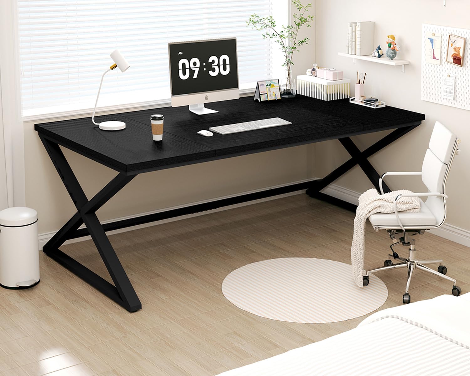 IBF Large Black Computer Desk, 70.8” Long Writing Desk for Home Office, Modern Simple Executive Work Study Desk for Two Person, Wood Double PC Gaming Workstation Computer Table for Bedroom, Black Oak