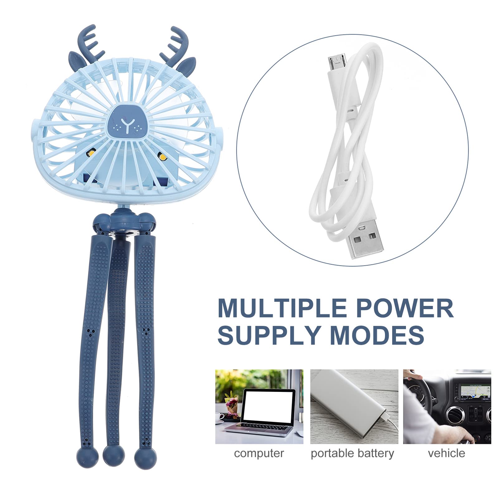 FARUTA Stroller Fan Handheld Personal Portable Fan Silent USB Desk Fan with Flexible Tripod for Stroller Student Bed Desk Bike Crib Car Rides Blue