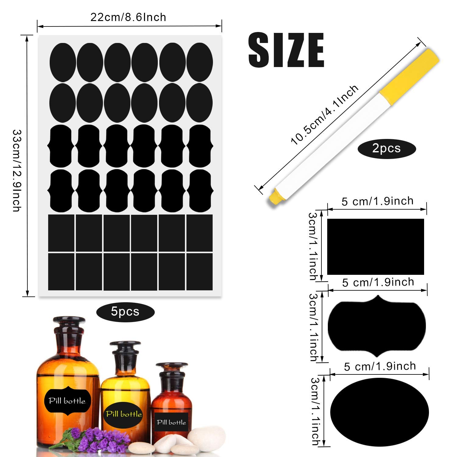 Chalkboard Labels 180 Premium Reusable Chalkboard Stickers, Pantry and Storage Stickers for Jars: Mason, Spice, Glass, Cups, Containers, Canisters. 2 Pack Erasable Chalk Marker (White/Yellow)