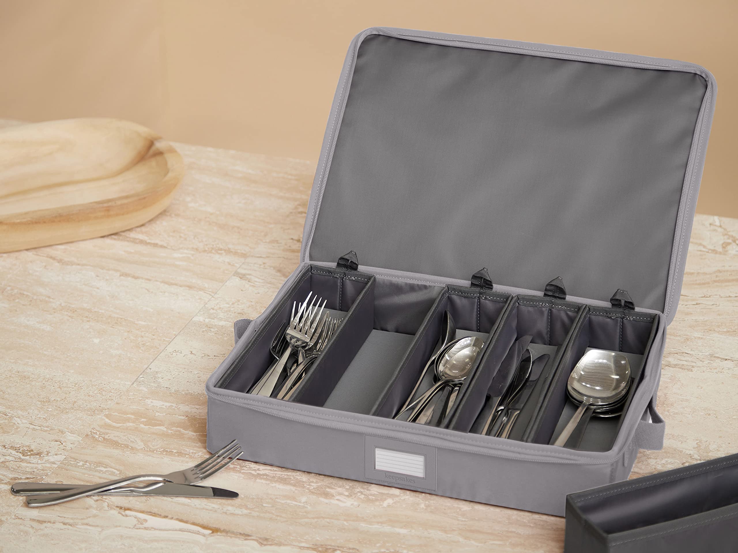Covermates Keepsakes Flatware Storage Box β Stackable, Reinforced Handles, China Storage, Graphite