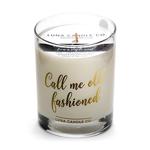 LUNA CANDLE CO. Elegant Fine Bourbon Soy Jar Candle, 11oz. Clear Glass, Low Smoke, Long Burn Up to 110 Hours of Burn Time, Hints of Wood and Vanilla, Made in The USA-Call Me Old Fashioned
