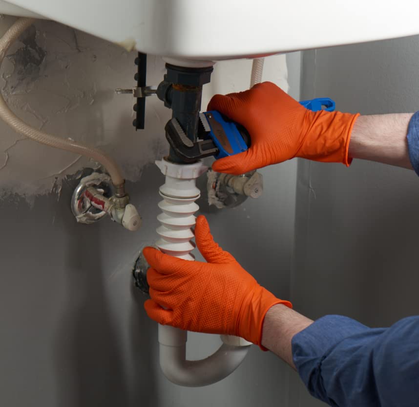 Comfy Package Large Orange Nitrile Heavy-Duty Gloves, Diamond Texture, Waterproof & Latex Free