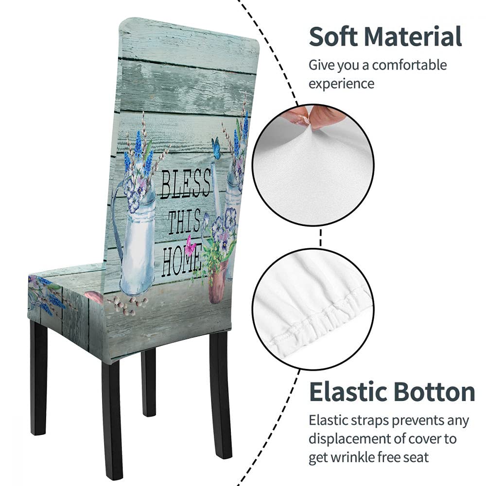 WONDERTIFY Flower Garden Chair Covers for Dining Room Spring Blooming Flowers Wooden Board Stretch Slipcovers Chair Protector Decor for Home and Banquet