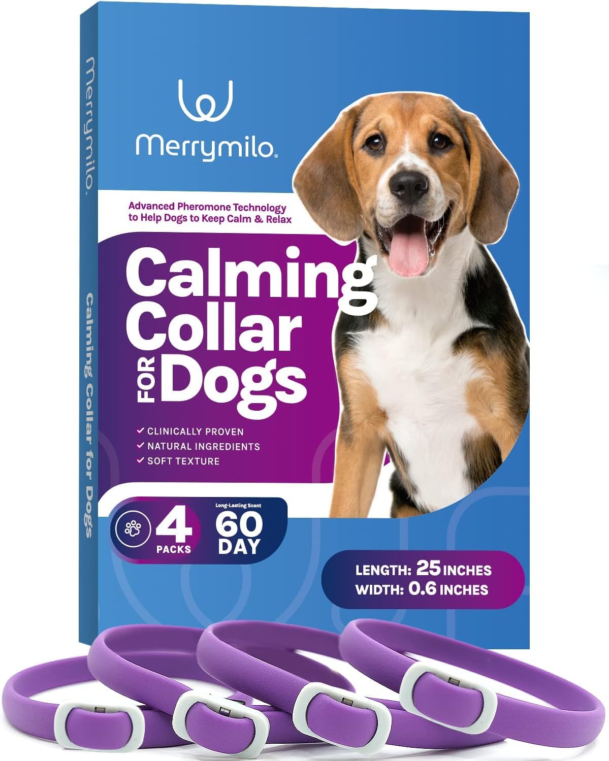 Calming Collar for Dogs - Adjustable Separation Anxiety Relief Dog - 60 Days Sustained Release of Pheromones for Small, Medium, and Large Dog Breeds, 4 Packs