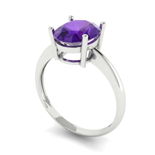 Clara Pucci 2.5ct Oval Cut Solitaire Natural Purple Amethyst Engagement Wedding Bridal Promise Anniversary Ring 18K White Gold Size 3.75
