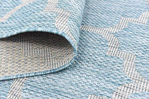 Unique Loom Outdoor Trellis Collection Area Rug (7' 1" x 10' Rectangle, Aquamarine/ Gray)