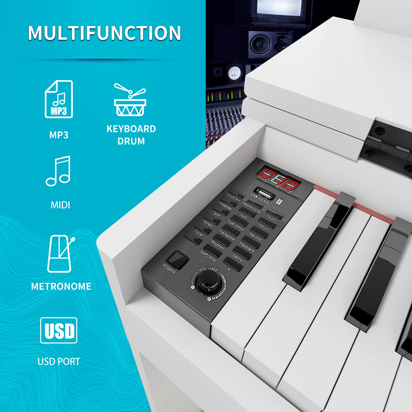 cuoote 88 Key Digital Piano Full Size Electric Keyboard w/Power Adapter, 3 Metal Pedals, Music Stand, Headphone Jack, Instruction Book for Beginner/Adults, White