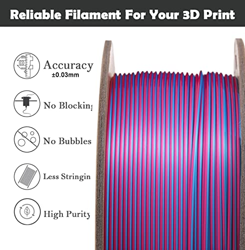 PLA 3D Filament, DB PLA Filament 1.75mm Accuracy +/- 0.03 mm Fit Most FDM Printer,2 Colors in 1 Dual Color Co-Extrusion 3D Filament 1kg Filament (2.2lbs)