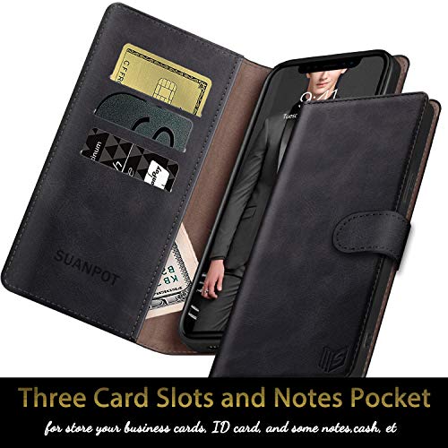 SUANPOT for Samsung Galaxy S10+ /S10 Plus 6.4 (Not Fit S10,S10e) Leather Wallet case for Men with RFID Blocking Credit Card Holder, Flip Folio Book Cell Phone Cover Shockproof case Pocket 2018 Black