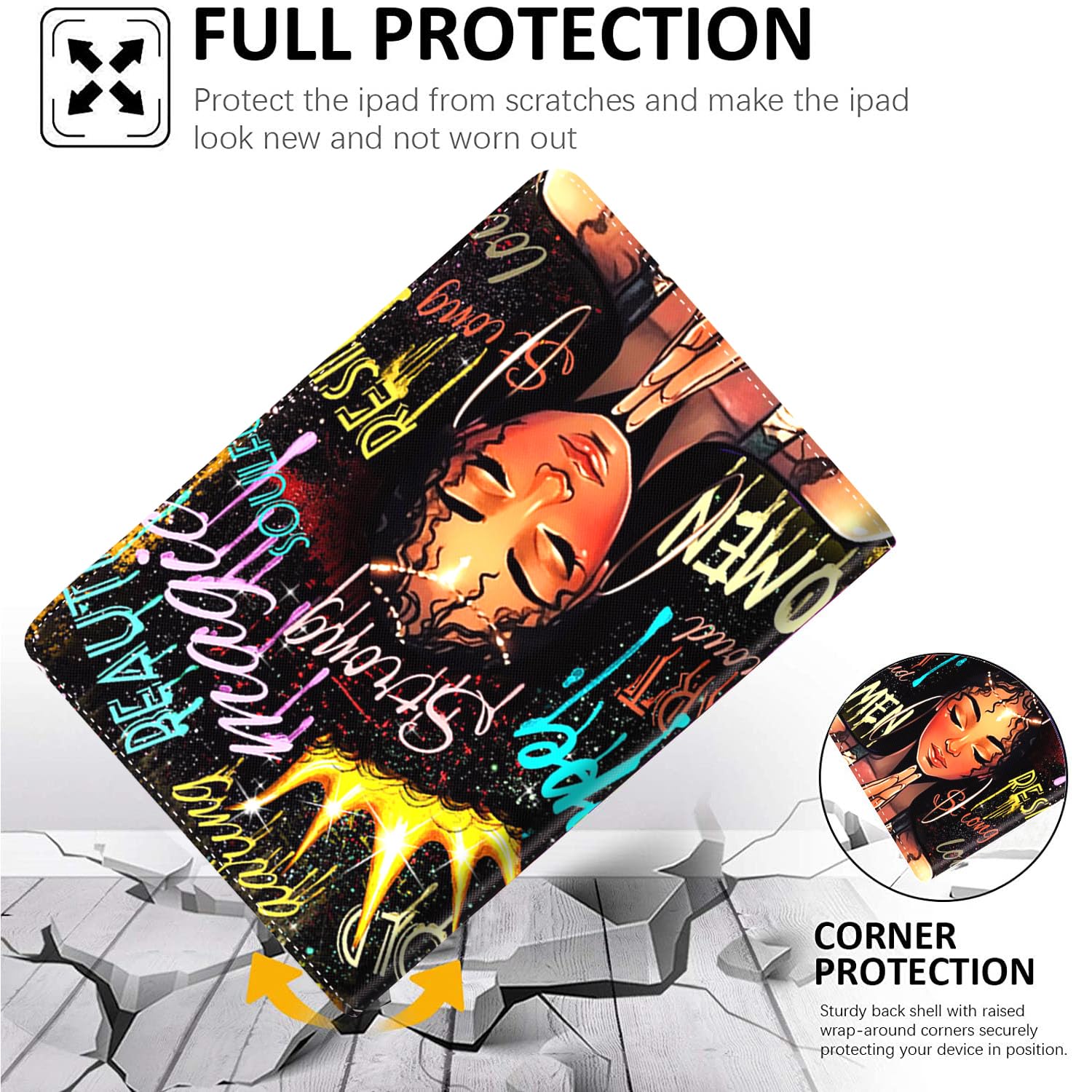 Case for iPad Pro 11 Inch 4th/3rd/2nd/1st Generation 2022/2021/2020/2018, Multi-Angle Smart Stand Cover Auto Sleep/Wake Fit iPad Air 4/5,African American Women Graffiti Afro Black Girl with Crown