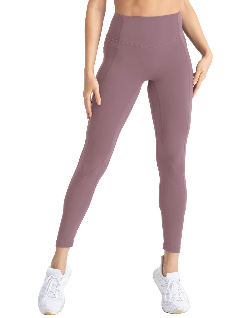 coastal rose Women's High Waisted Yoga Pants Tummy Control Workout Leggings with Pocket Compression Running Tights XL Light Grey Blue