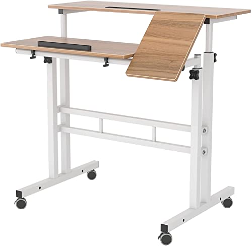 soges Adjustable Stand Up Desk 23.6 inches Computer Mobile Desk Workstation with Standing and Seating (Oak)
