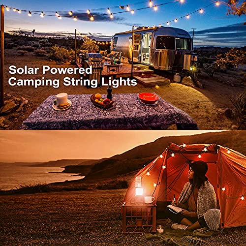 DAMAING Solar String Lights Outdoor 48Ft LED String Lights with 16 Shatterproof Bulbs,USB Rechargeable Patio Lights with 4 Lighting Modes,Heavy Duty Waterproof Solar Powered String Lights