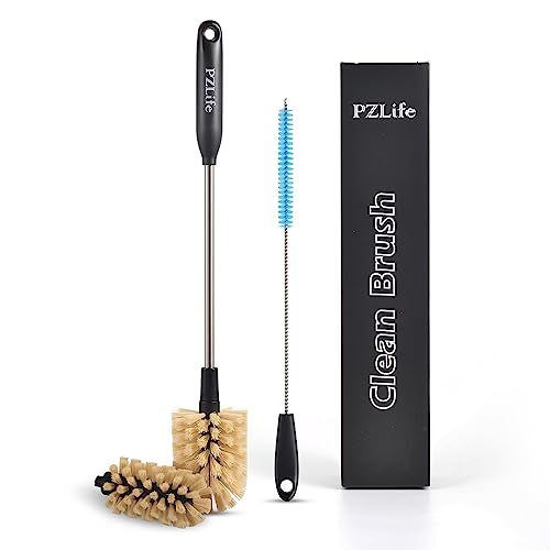 PZLife 2-in-1 Detachable Brush Head Water Bottle Brush & Straw Brush Cleaning Scrubbing Brush 15.3in Stainless Steel Bottle Brush Multi-Function Cleaning Brush Corner Cleaning