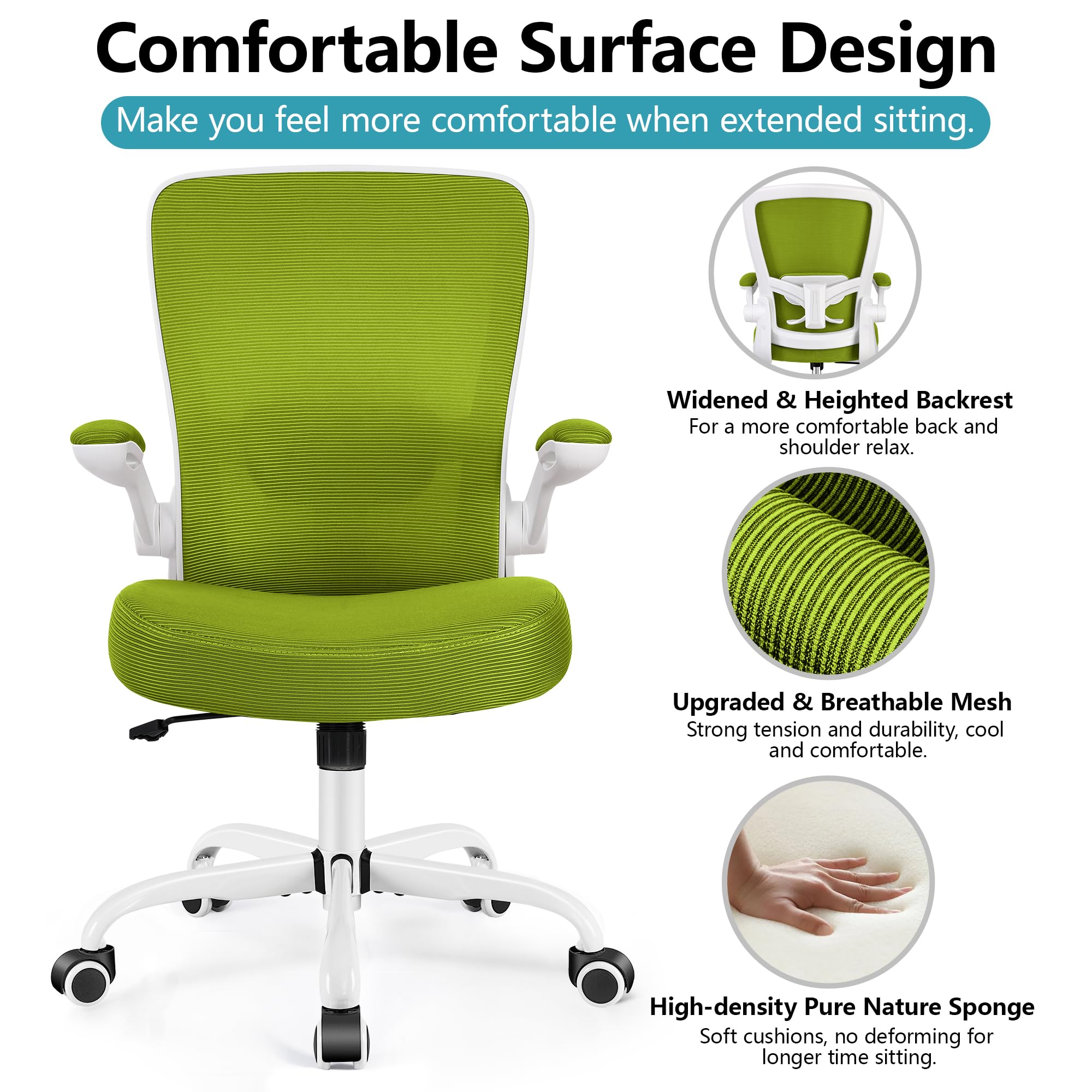 FelixKing Office Chair, Ergonomic Desk Chair Breathable Mesh Chair with Adjustable High Back Lumbar Support Flip-up Armrests, Executive Rolling Swivel Comfy Task Computer Chair for Home Office