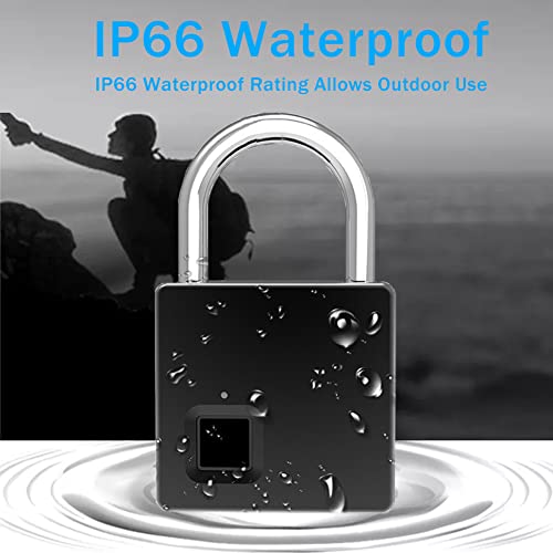 Fingerprint Padlock - with 2 Keys Backup - IP66 Waterproof Suitable for Outdoor - Heavy Duty Security Smart Lock with USB (Black)