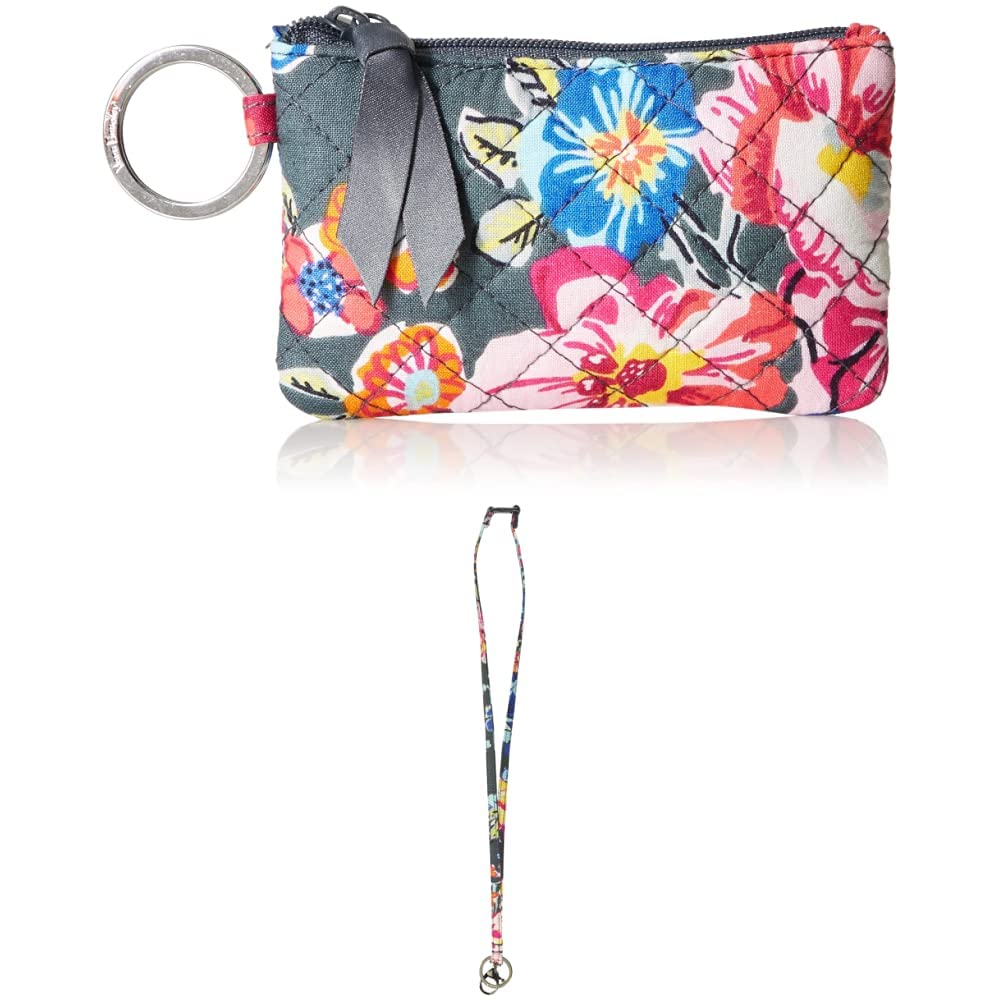 Bundle of Vera Bradley Women's Cotton Zip Id Case Wallet + Vera Bradley Cotton Breakaway Lanyard
