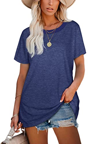 Summer Tops for Women Comfy Short Sleeve Tunic Tees Navy M