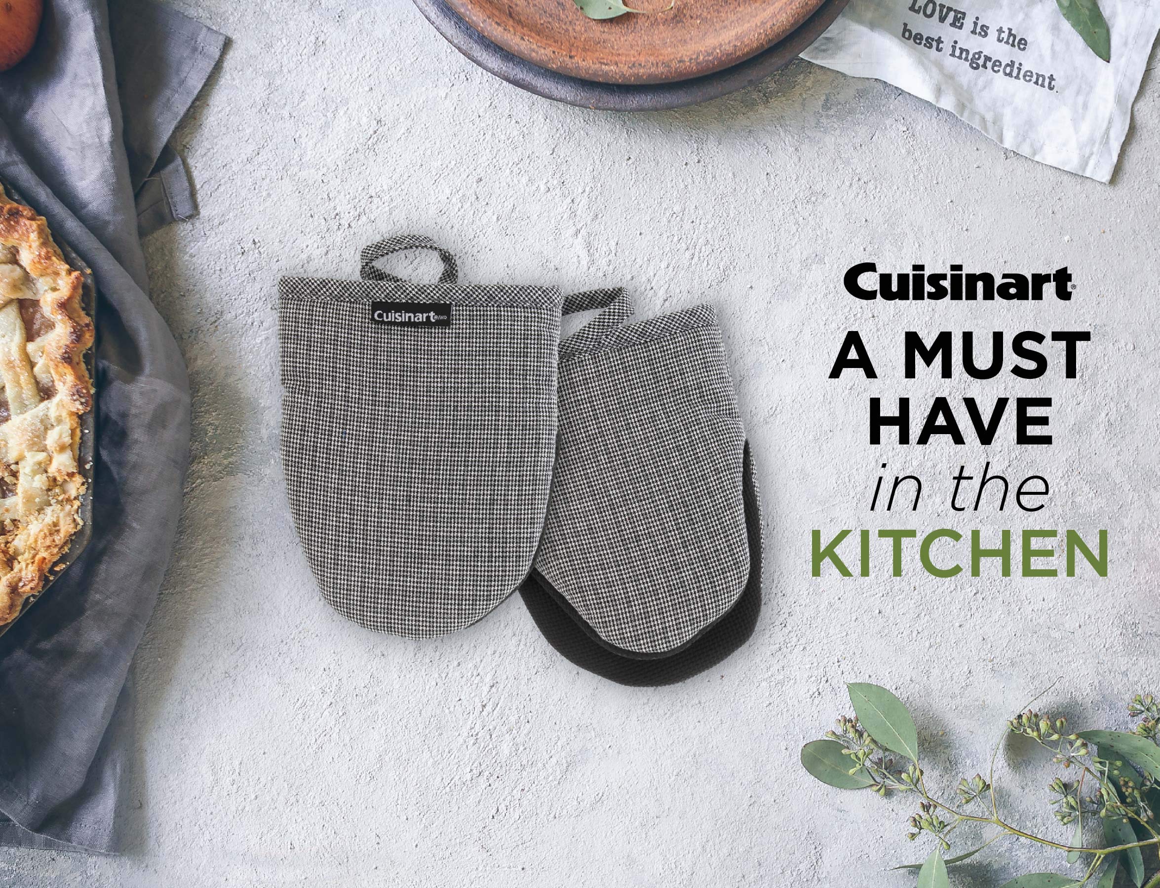 Cuisinart Farmhouse Neoprene Mini Oven Mitts, 2pk - Heat Resistant Pot Holders to Protect Hands with Non-Slip Grip and Hanging Loop - Ideal for Handling Hot Cookware - Micro Houndstooth