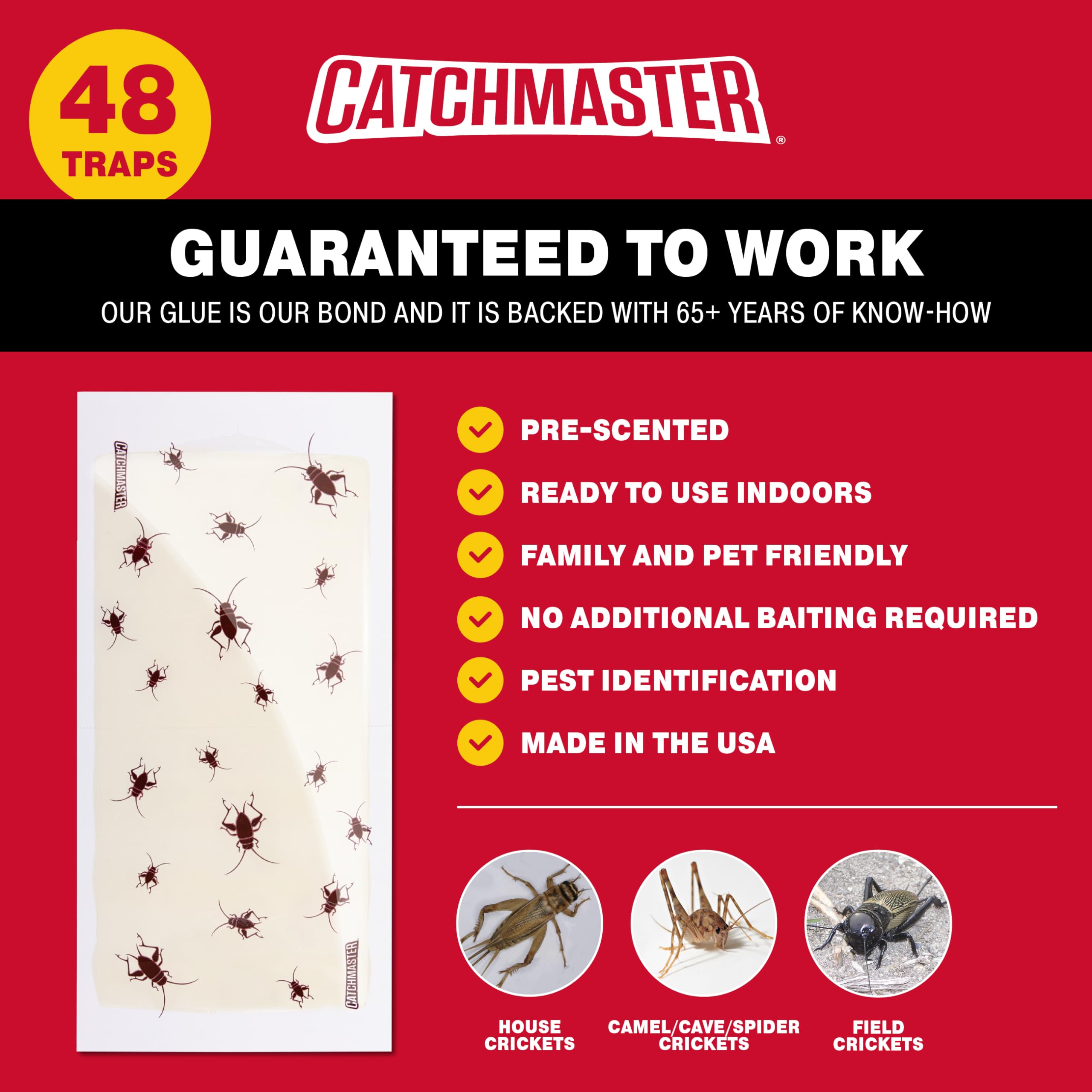 Catchmaster Cricket XL Giant Glue Boards 6Pk, Cricket Traps Indoor with Adhesive Attractant Design, Bug Catcher Traps for Inside Your Home, Bulk Insect Killer for House & Garage, Pet Safe Pest Control