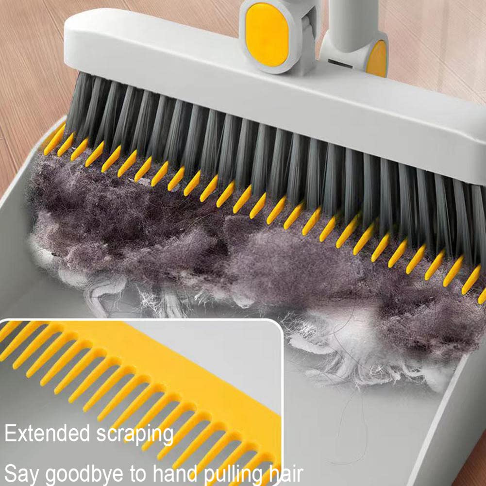 FEMUN Kitchen Broom,Folding Stand Broom Trash can Combination Household Broom Broom Non-Sticky Broom and Trash can Set Outdoor Broom, Broom and Trash can Set for Home, Kitchen, Office, Bathroom