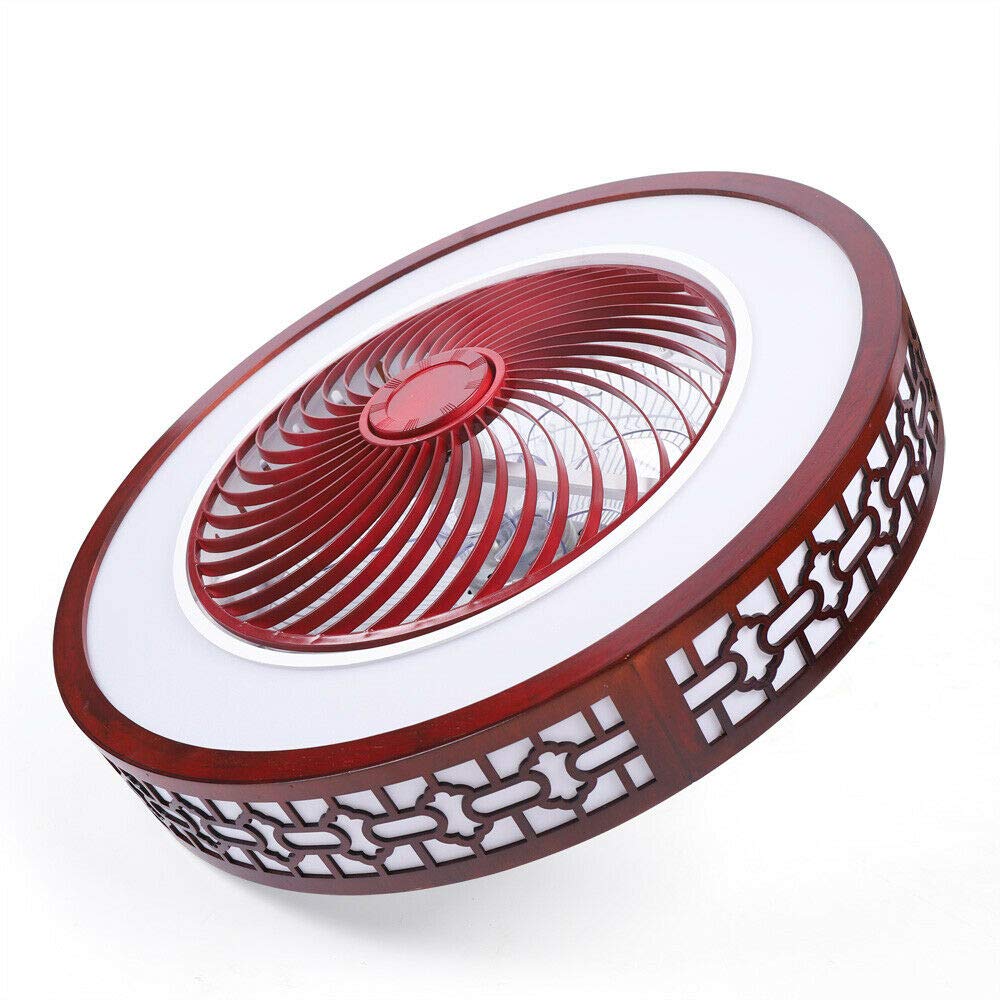 Ceiling Fan Light,22 Inch 64W 3 Colors 3 Speeds Round Retro Wood Remote Control Indoor Flush Mount Ceiling Fan Light