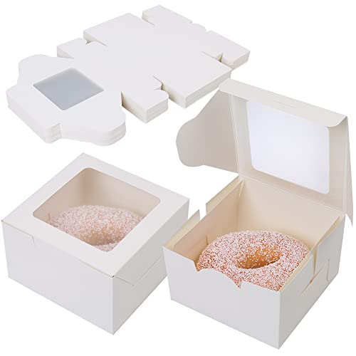 LotFancy White Bakery Boxes with Window, 4x4x2.5 Inches, 60 Pc Pastry Boxes for Cookies, Macarons, Chocolates and Baked Goods, Small Treat Boxes for Holidays, Parties, Birthday, White Paper Cardboard