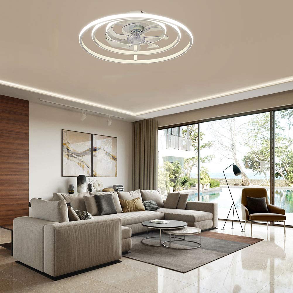 Ceiling Fan with Lights, 24 Inch Remote Control LED Dimmable Semi Flush Mount Invisible Blades Enclosed Low Profile Fan for Living Room Bedroom Restaurant
