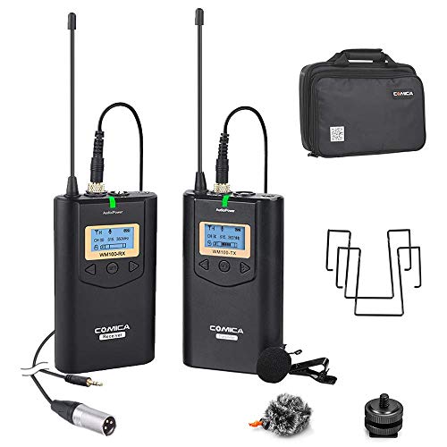 comica CVM-WM100 - Wireless Microphone System for Cameras, Camcorders, Smartphones, Laptops, Professional UHF 48-Channel Wireless Lavalier Lapel Microphone for Video Recording Interview Youtubers